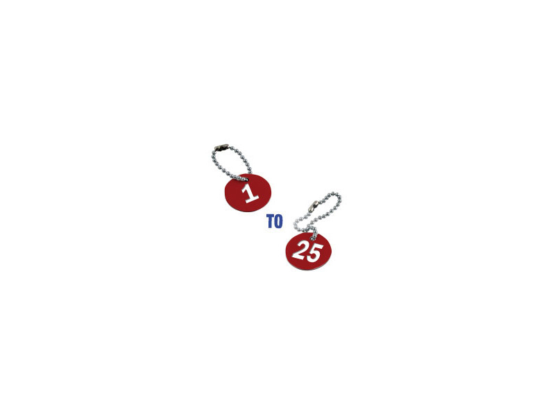 Valve Tag Set Numbers 1-25 Red/White/Red - 38mm Dia