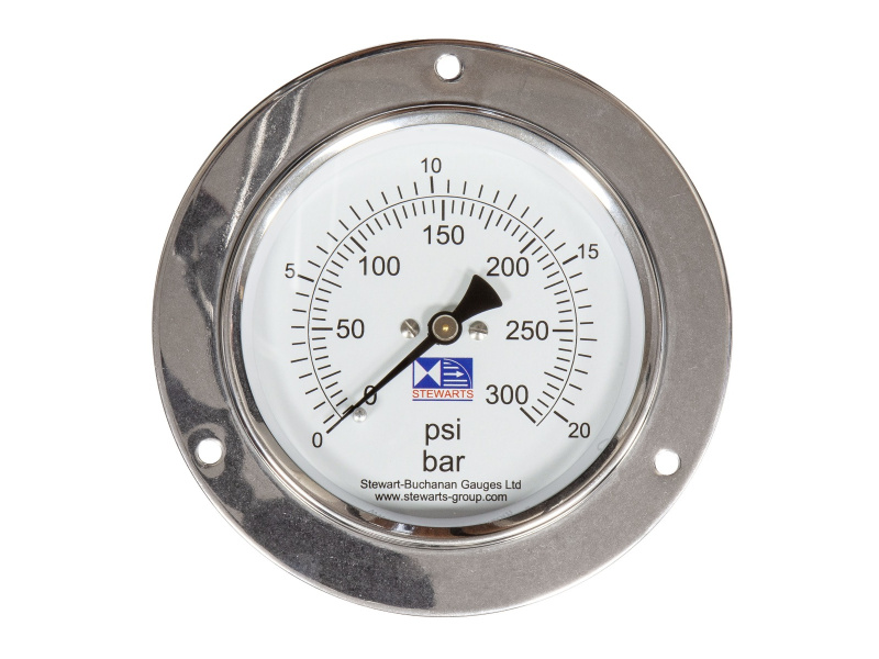 4"Front Flange Pressure Gauge 0-300psi/bar3/8"BSP Back Conn.