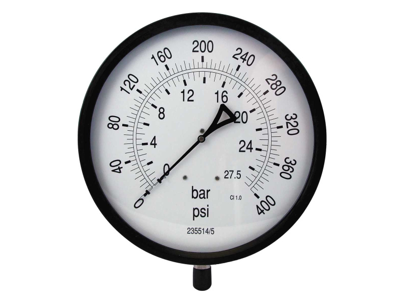 12" Dial Pressure Gauge 0-400 psi/bar 1/2" BSP Bottom Conn.