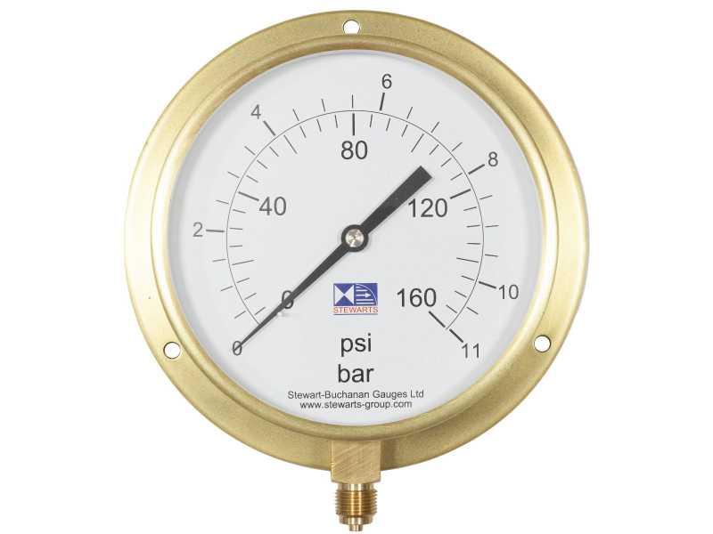 6" Dial Pressure Gauge 0-160 psi/bar 3/8" BSP Bottom Conn.
